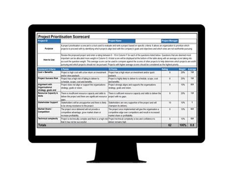 Project Prioritization Scorecard Excel Project Templates