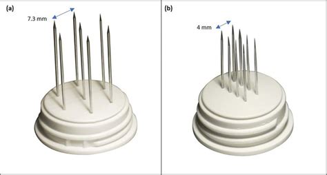 needle electrode geometries a hexagonal array b linear array