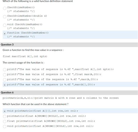 Solved Which Of The Following Is A Valid Function Definition