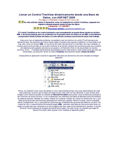 Llenar Un Control Treeview Dinámicamente Desde Una Base De Datos Pdf