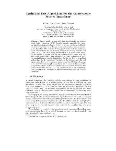 Pdf Optimized Fast Algorithms For The Quaternionic Fourier Transform