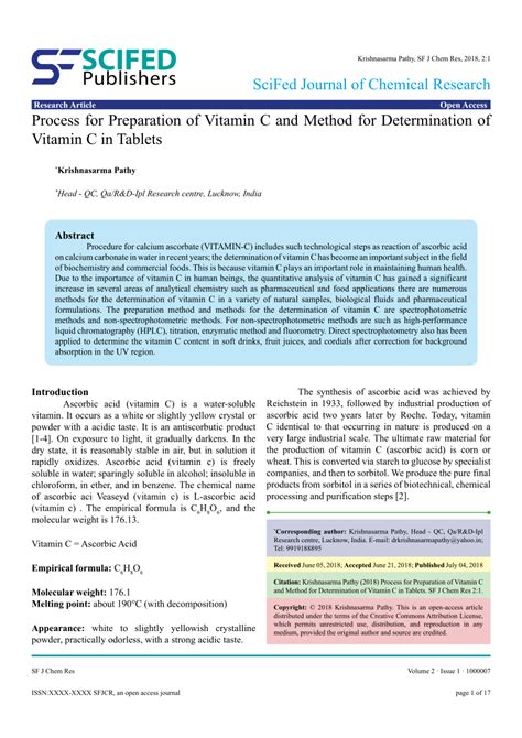 Pdf Method For Preparation Of Vitamin C And Method For Determination Of Vitamin C In Tablets