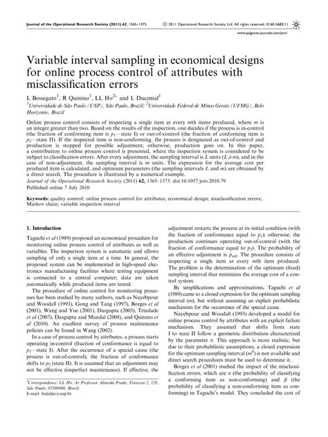 Pdf Variable Interval Sampling In Economical Designs For Online Process Control Of Attributes