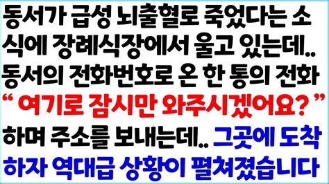 반전사이다사연 동서가 급성 뇌출혈로 죽었다는 소식에 장례식장에서 울고 있는데 동서의 전화번호로 온 한 통의 전화