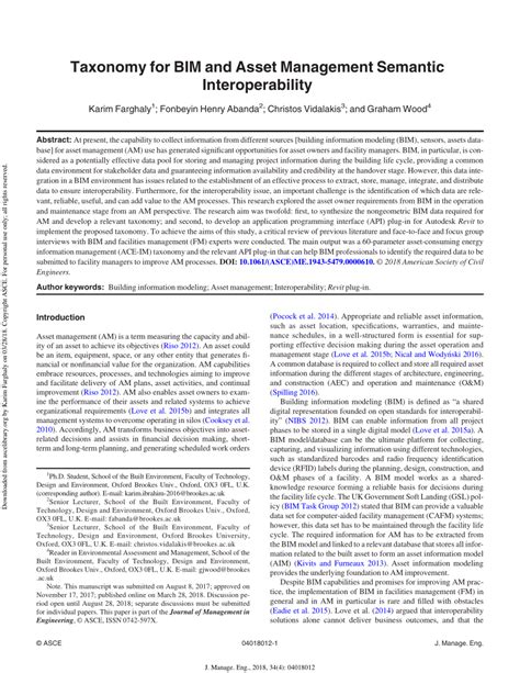 Pdf Taxonomy For Bim And Asset Management Semantic Interoperability