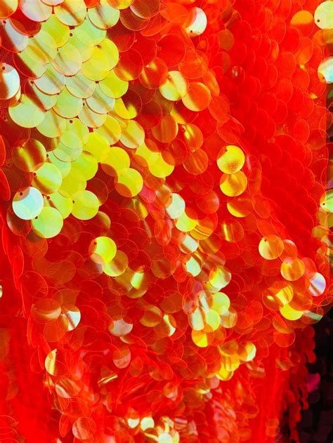 Circle Sequins Clear Orange Big Sequins On Orange Mesh Fabric Sold