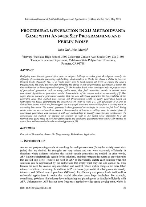 Procedural Generation In 2d Metroidvania Game With Answer Set Programming And Perlin Noise Pdf