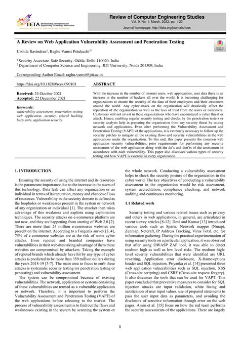 pdf a review on web application vulnerability assessment and