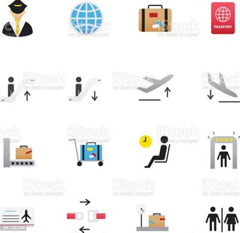 공항 아이콘입니다 여행 및 교통 아이콘 벡터 일러스트 레이 션 컬러 아이콘 플랫 스타일의 집합입니다 개체 그룹에 대한 스톡 벡터 아트 및 기타 이미지 Istock