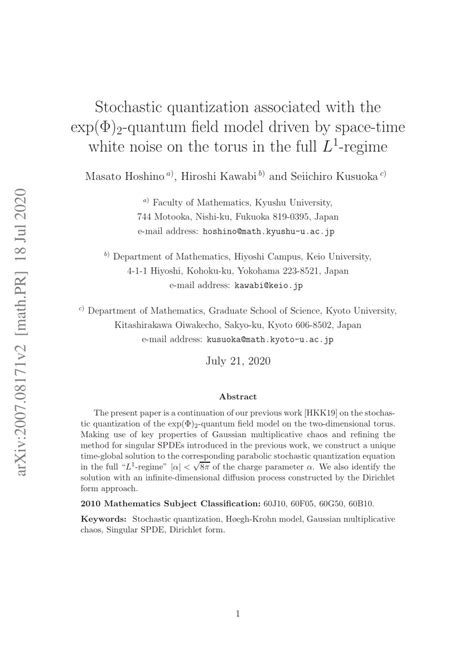 Pdf Stochastic Quantization Associated With The Expphi2 Quantum Field Model Driven By