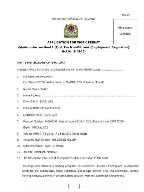 Work Permit Application Form Tfn 901 Pdf Human Migration Labor