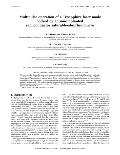 pdf multipulse operation of a ti sapphire laser mode locked by an