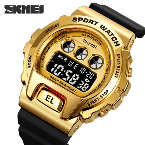 Skmei นาฬิกาแฟชั่นผู้ชาย กระจกทองการเคลื่อนไหวอิเล็กทรอนิกส์ซิงค์อัลลอย Th