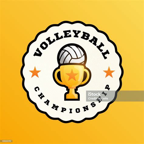 챔피언 배구 벡터 로고입니다 복고풍 스타일의 벡터 엠블럼과 템플릿 로고 타입 디자인의 현대 전문 타이포그래피 스포츠 배구 공 0명에 대한 스톡 벡터 아트 및 기타 이미지