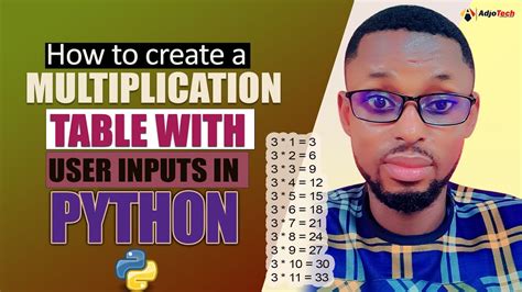 how to create a multiplication table with user input in python youtube
