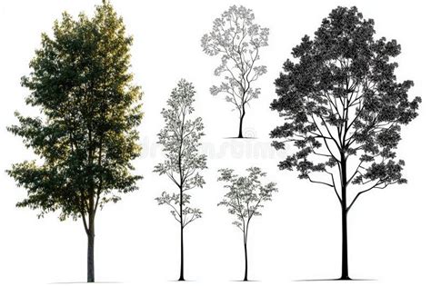Four Different Tree Species On A Plain White Background Ideal For