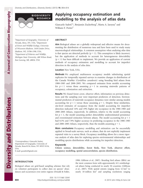 Pdf Applying Occupancy Estimation And Modeling To The Analysis Of Atlas Data