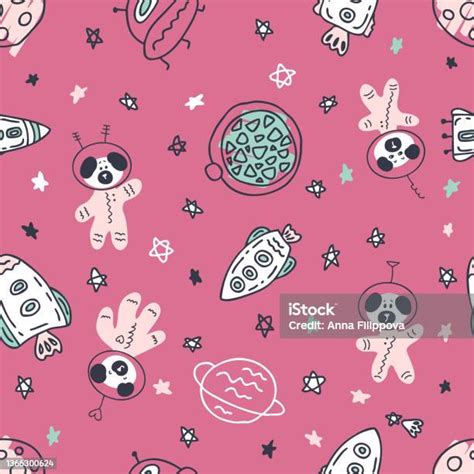 우주 비행사 퍼그 개는 우주 손으로 그려진 매끄러운 패턴 티셔츠 직물 및 인쇄에 적합합니다 장식과 디자인을위한 낙서 벡터 일러스트레이션 0명에 대한 스톡 벡터 아트 및 기타