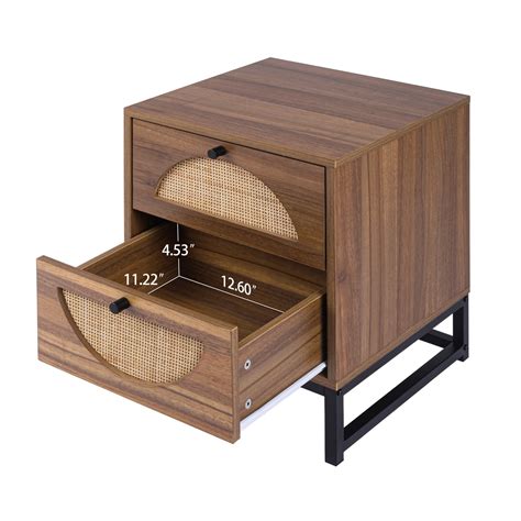 Natural Rattan Nightstands Set Of 2 With Semicircular Pattern Modern