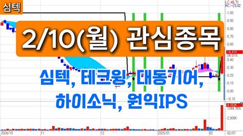 210월 관심종목 심텍 테크윙 대동기어 하이소닉 원익ips 주식 상한가 급등주 Youtube