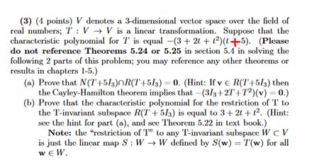 Solved 3 4 Points V Denotes A 3 Dimensional Vector Space