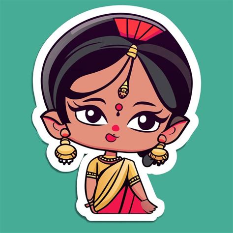 Junge Süße Indische Mädchen Handgezeichnete Cartoon Aufkleber Symbol