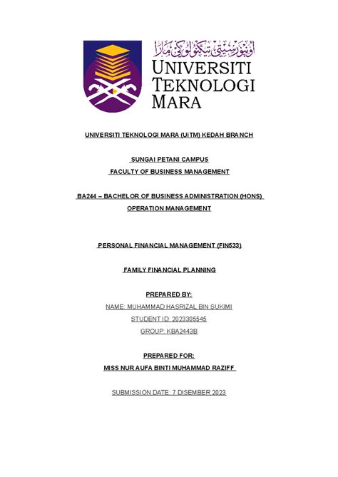 Individual Assignment Personal Financing Universiti Teknologi Mara