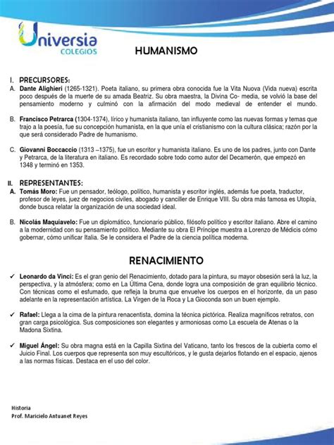 Representantes Del Humanismo Y Renacimiento Pdf Renacimiento Italia