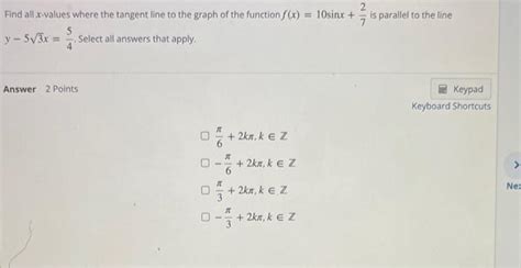 solved find all x values where the tangent line to the graph