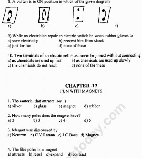 CBSE Class 6 Science Fun With Magnets MCQs, Multiple Choice Questions for Science
