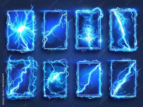 Lightning Frames Blue Electric Borders Of Rectangular And Square Shapes With Thunder Bolt