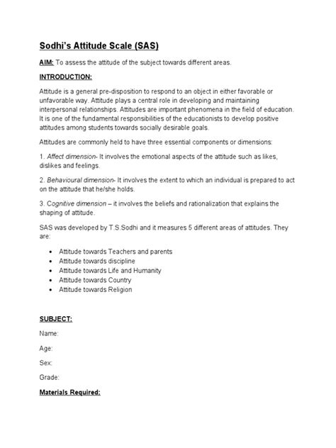 Sodhis Attitude Scale Sas Aim To Assess The Attitude Of The