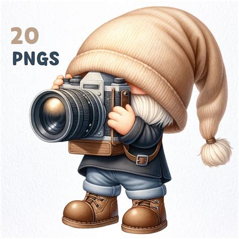 Watercolor Camera Photographer Gnome Clipart Bundle 20 High Quality