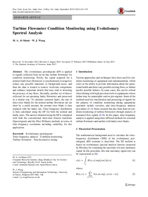 Pdf Turbine Flowmeter Condition Monitoring Using Evolutionary
