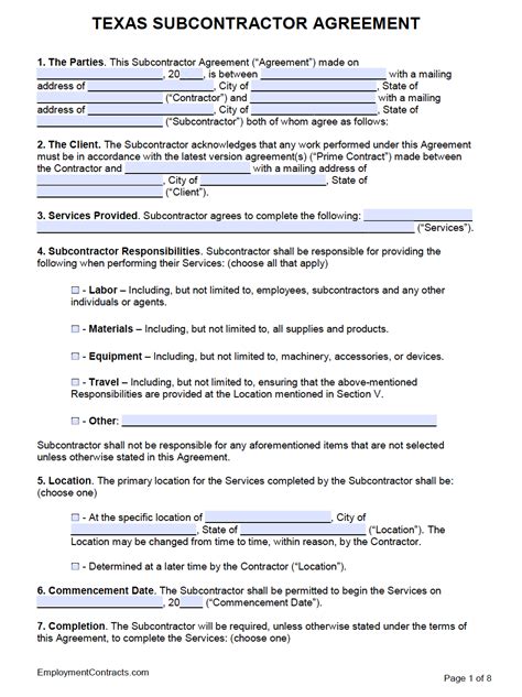 Subcontract Agreement Template