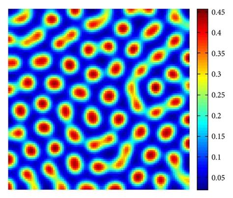 typical turing patterns of u in model 7 with parameters α 1 β 0 3