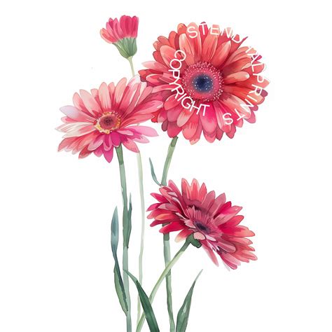 Lively Garden Flowers Illustration Watercolor Art Print Daisies