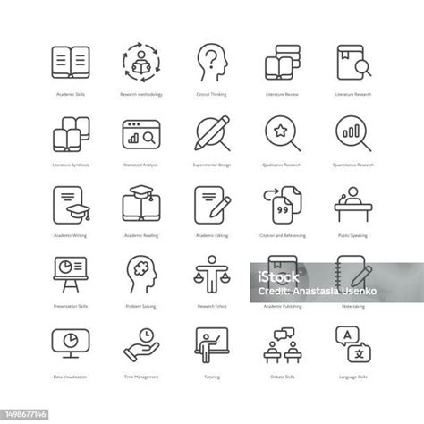 개요 스타일 Ui 아이콘 하드 과학 기술 컬렉션입니다 벡터 검정 선형 아이콘 그림 세트입니다 학자 연구 교육 과학자 역량 기호는 흰색으로 분리되어 있습니다 교육용 디자인