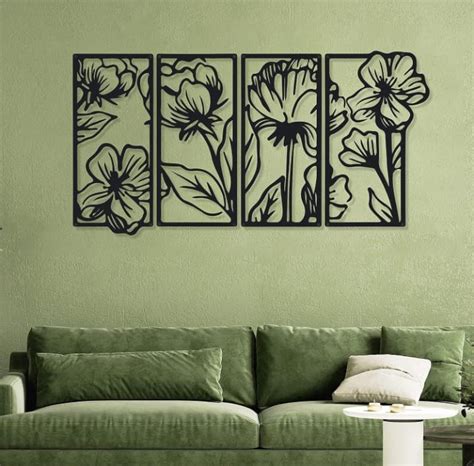 4 Pec Set Flowers Wall Decorations Mdf Material