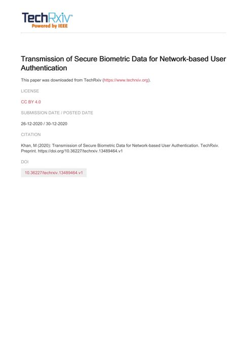 Pdf Transmission Of Secure Biometric Data For Network Based User Authentication