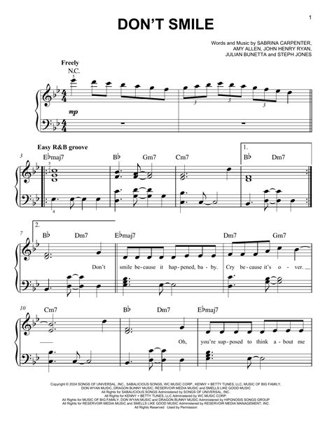 Dont Smile Sabrina Carpenter Sheet Music Easy Piano Pdf Download