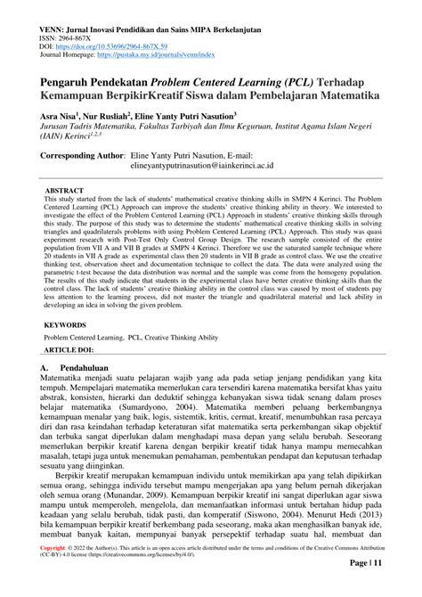 Pdf Pengaruh Pendekatan Problem Centered Learning Pcl Terhadap