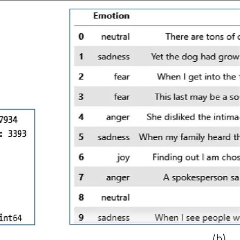 Emotion Classification Dataset A Distribution B Head Of The Dataset Download Scientific