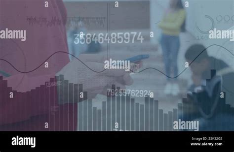 Animation Of Statistical Data Processing Against Mid Section Of A Man