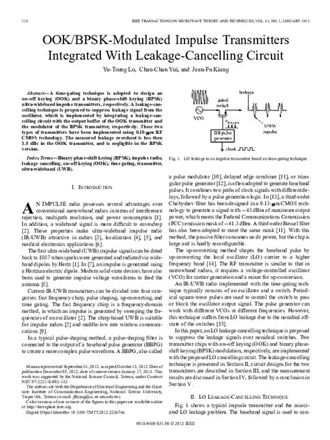 pdf ook bpsk modulated impulse transmitters integrated with leakage