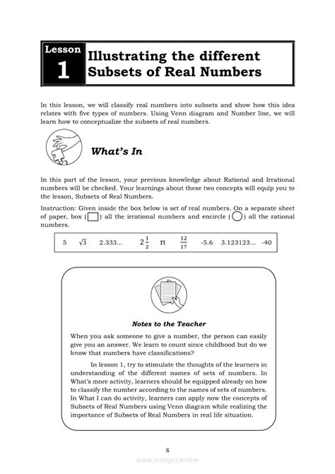 Math 7 Module 9 Subsets Of Real Numbers Grade 7 Modules