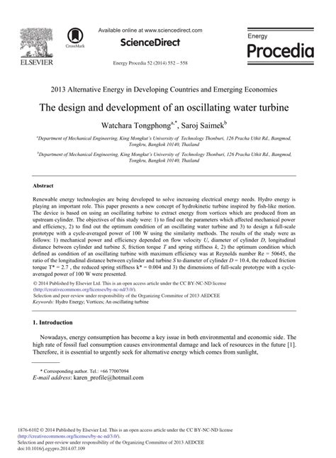 Pdf The Design And Development Of An Oscillating Water Turbine