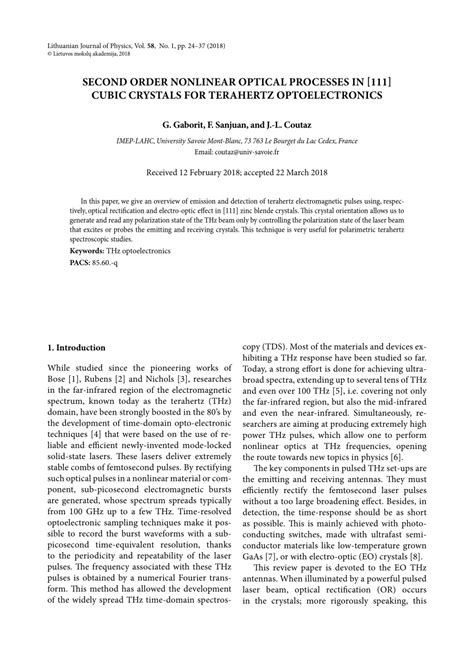 Pdf Second Order Nonlinear Optical Processes In [111] Cubic Crystals For Terahertz Optoelectronics