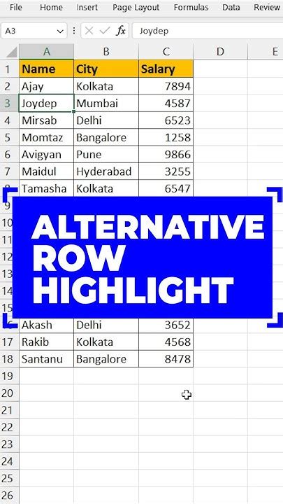 How To Highlight Alternate Rows In Excel 💯💥excelshorts Exceltricks
