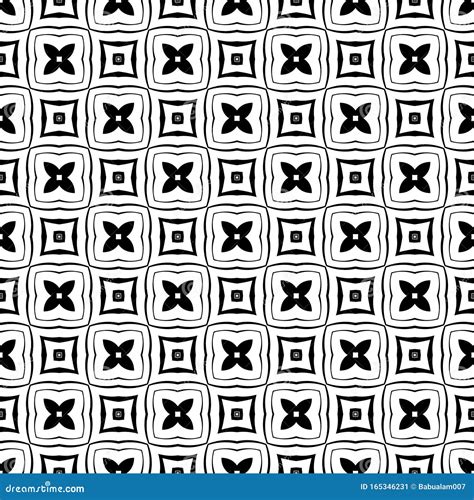 Black And White Vector Abstract Seamless Pattern With Grid Diamond Shapes Stars Rhombuses